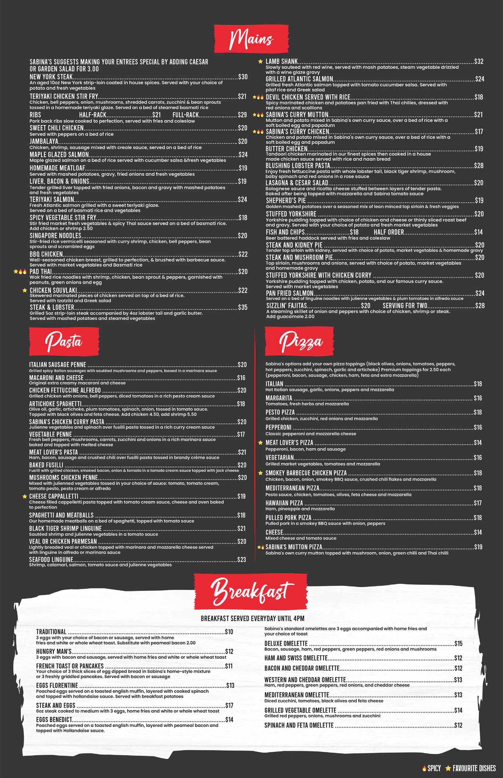Menu - Sabina's Casual Dining & Pub